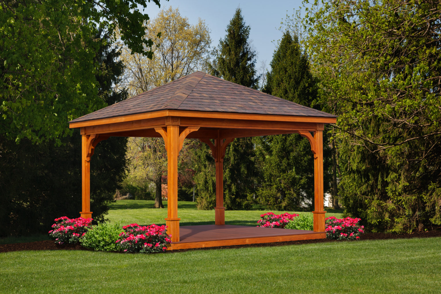 20' x 20' Pine Hip Roof Pavilion - Gazebo Joe's