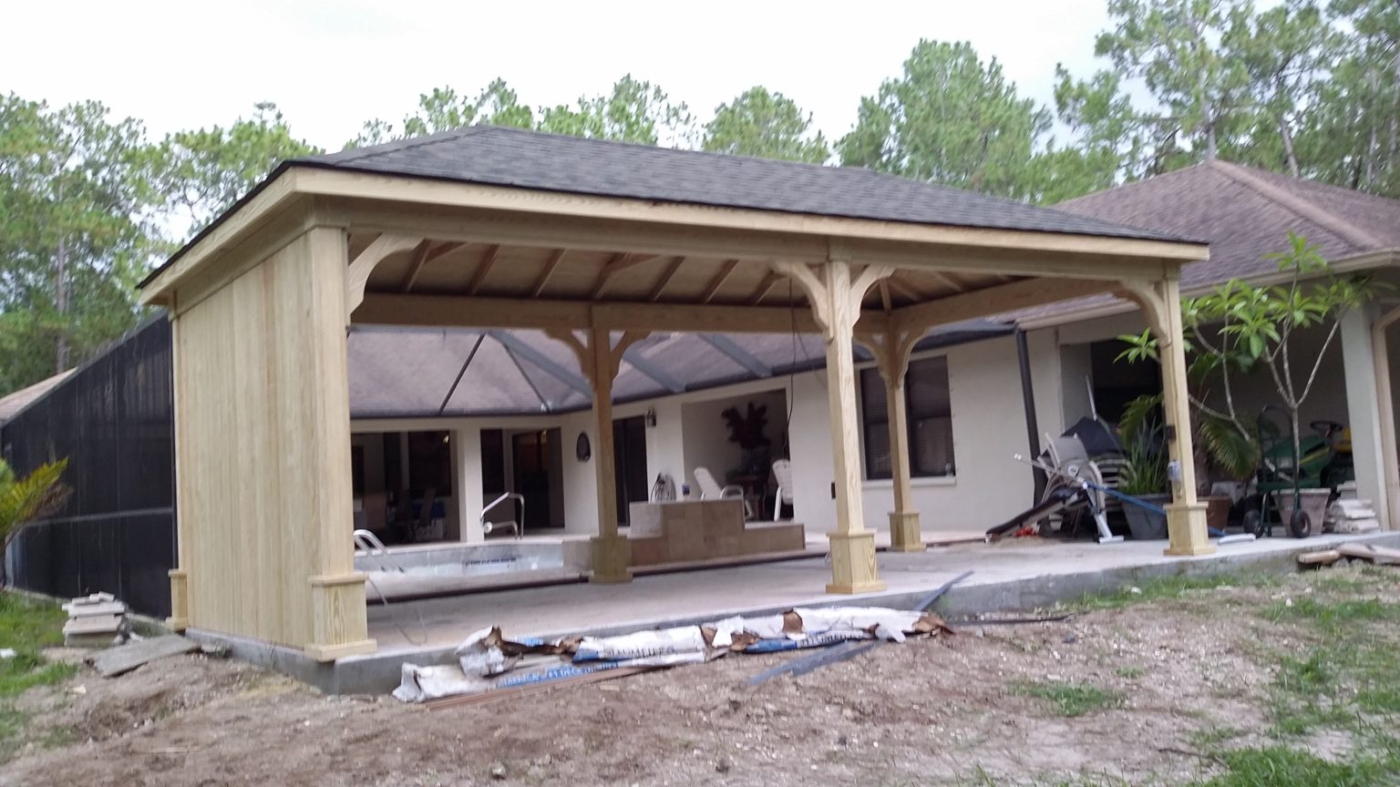 10' x 14' Pine Hip Roof Pavilion - Gazebo Joe's